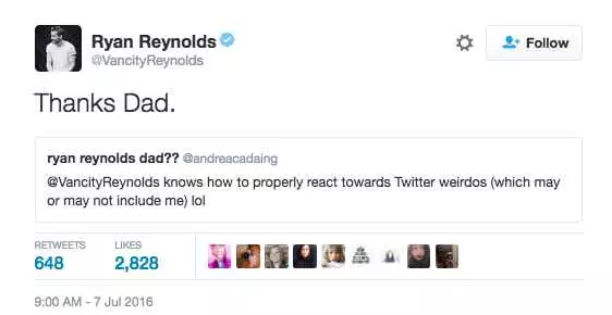 30 vegades les respostes de Ryan Reynolds van ser la cosa més divertida de Twitter 11568_1