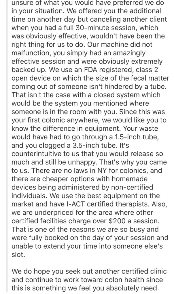 Babaye nga Nakabara sa Colonic Machine Nakuha nga Malumo Apan Brutal nga Gipanag-iya Sa Tubag sa Pagrepaso sa Yelp sa Tag-iya 4220_3