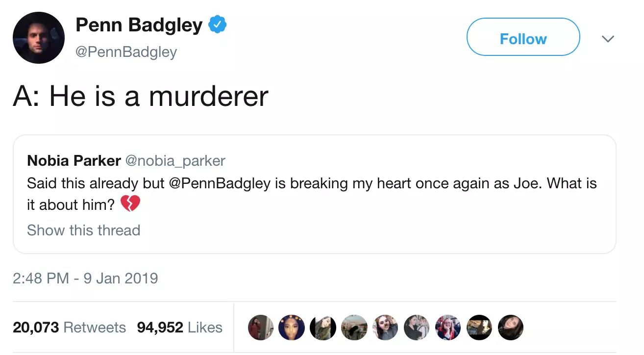 Penn Badgley soovib, et me lõpetaksime janunemise Joe Goldbergi pärast 